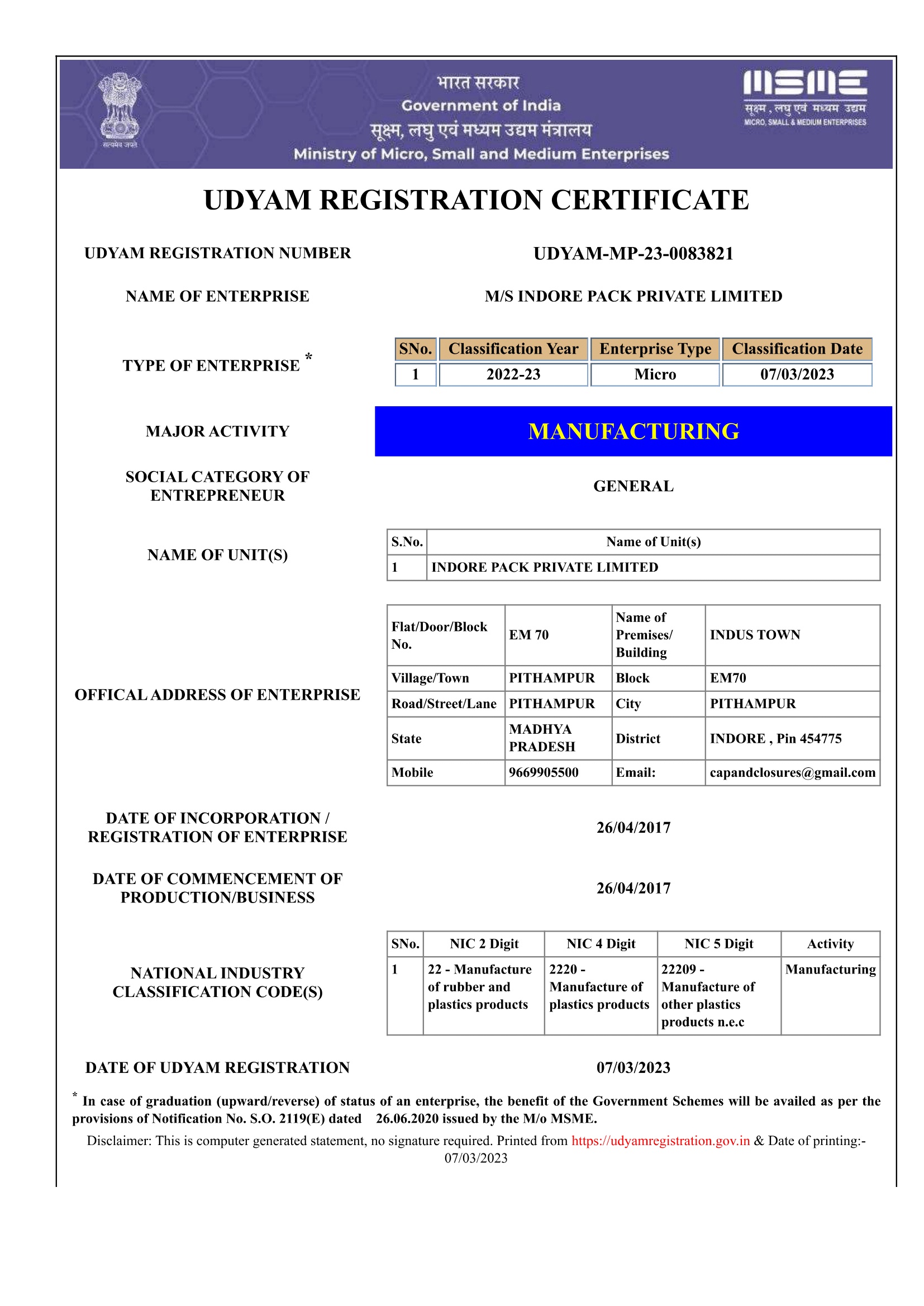 Certifications | Indore Pack
